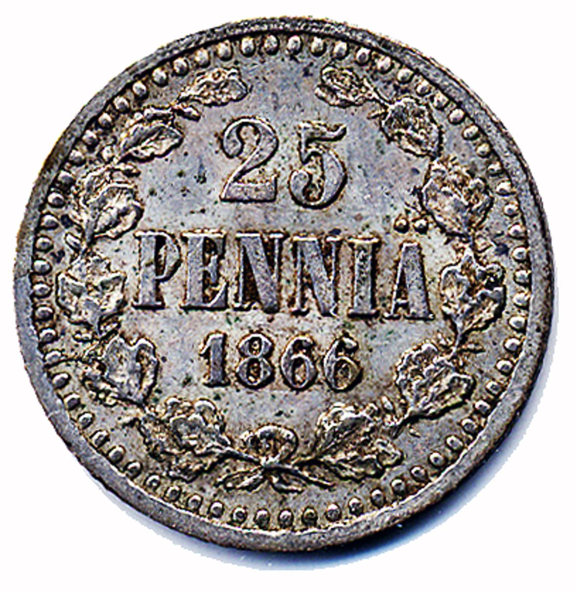 25 penniä suuriruhtinaskunnan ajalta 1865-1917 - Suomenmarkat.fi